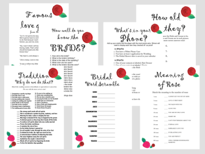 Rose Theme Bridal Shower Games and Activities, Flower theme, Unique ...