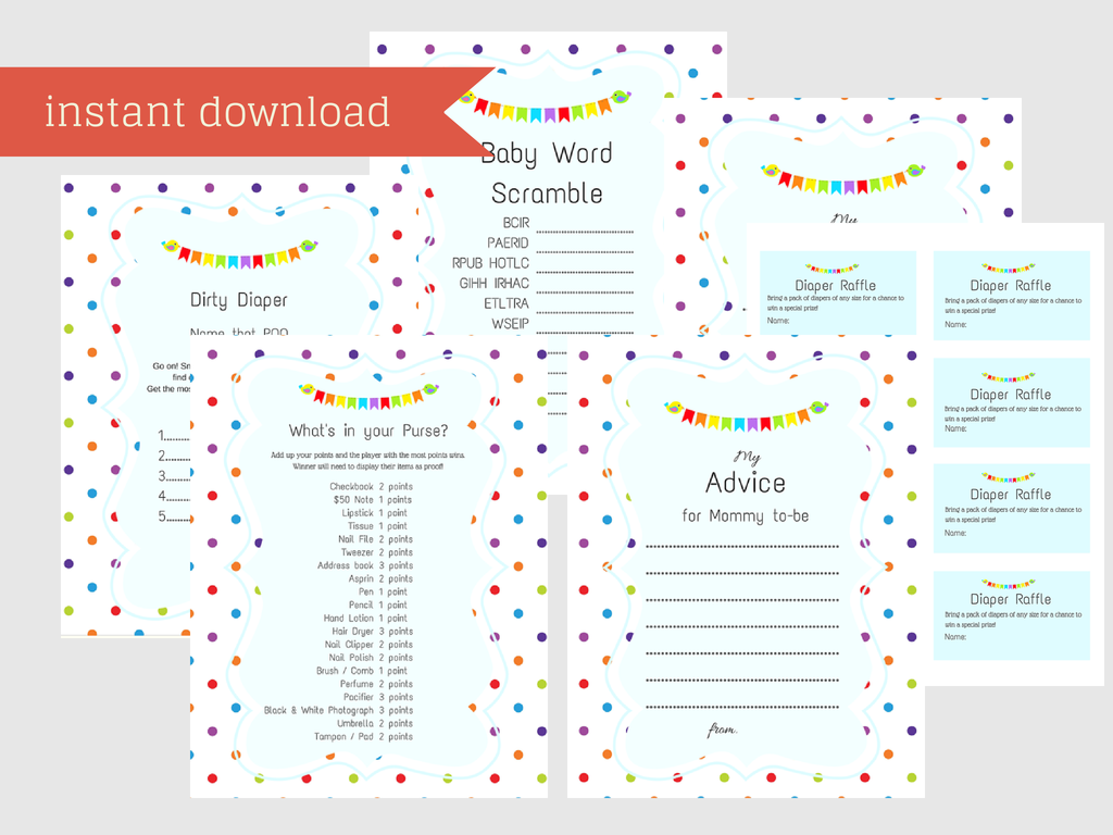 FREE Rainbow Baby Shower Game Collection - Magical Printable