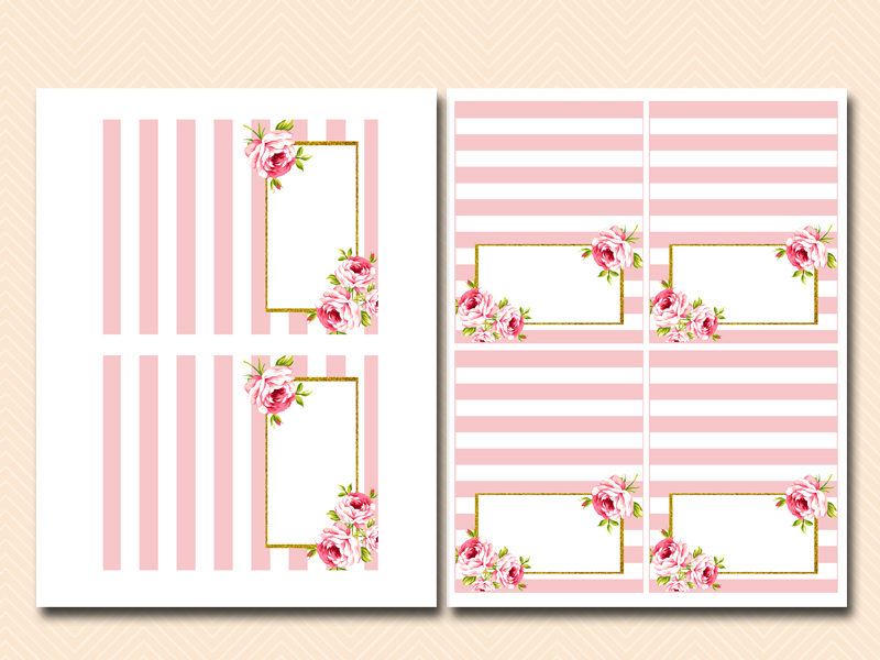 pink-stripes-floral-place-cards-food-labels - Magical Printable
