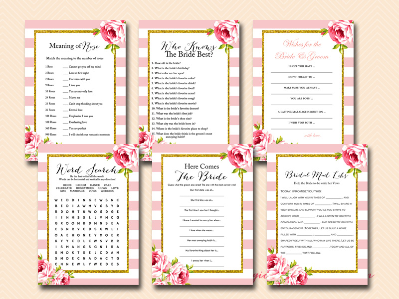 pink stripes bridal shower game package - Magical Printable