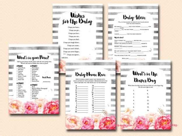 FREE Watercolor Peonies Baby Shower Game Pack - Magical Printable