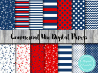 Navy and Red Nautical Digital Papers - Magical Printable