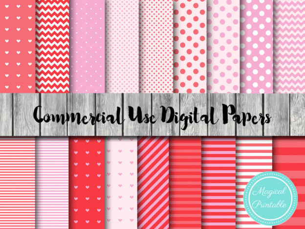 Pink Red Peppa Pig Digital Papers - Magical Printable
