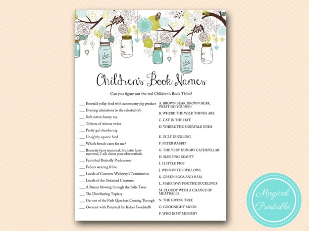 Mason Jars Baby Shower Game Package - Magical Printable