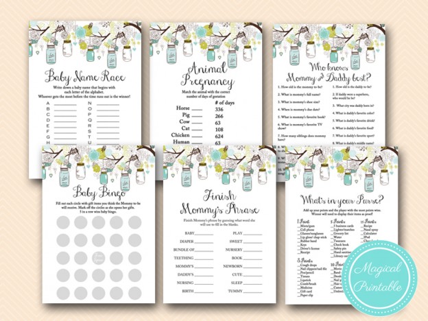 Mason Jars Baby Shower Game Package - Magical Printable