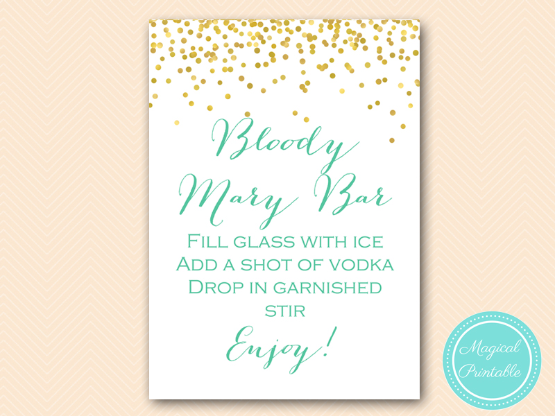BS184-sign-bloody-mar-bar-gold-mint-bridal-shower-sign - Magical Printable