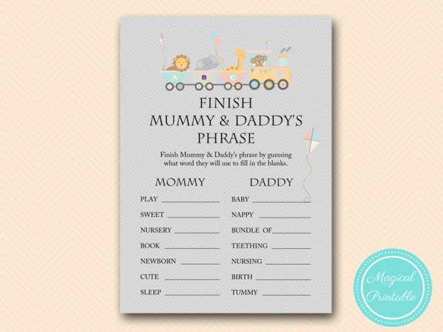 Animal Train Baby Shower Game Set - Magical Printable