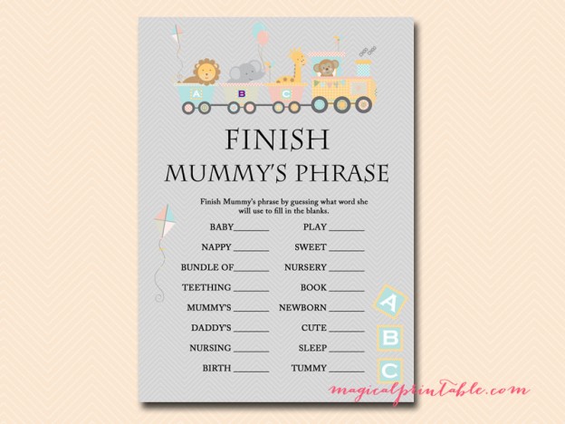 Animal Train Baby Shower Game Set - Magical Printable