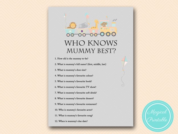 Animal Train Baby Shower Game Set - Magical Printable