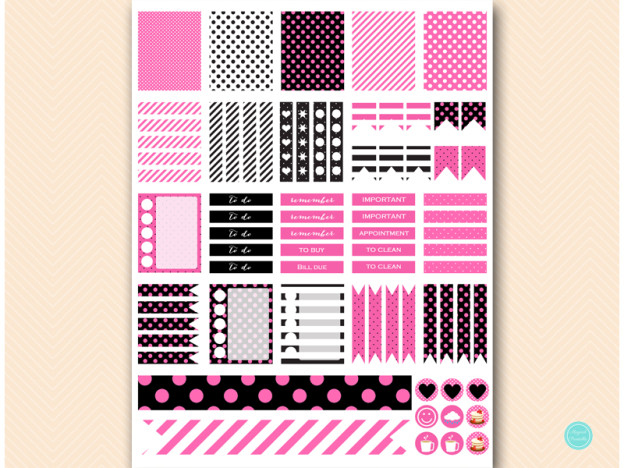 Hot Pink and Black Planner Stickers - Magical Printable