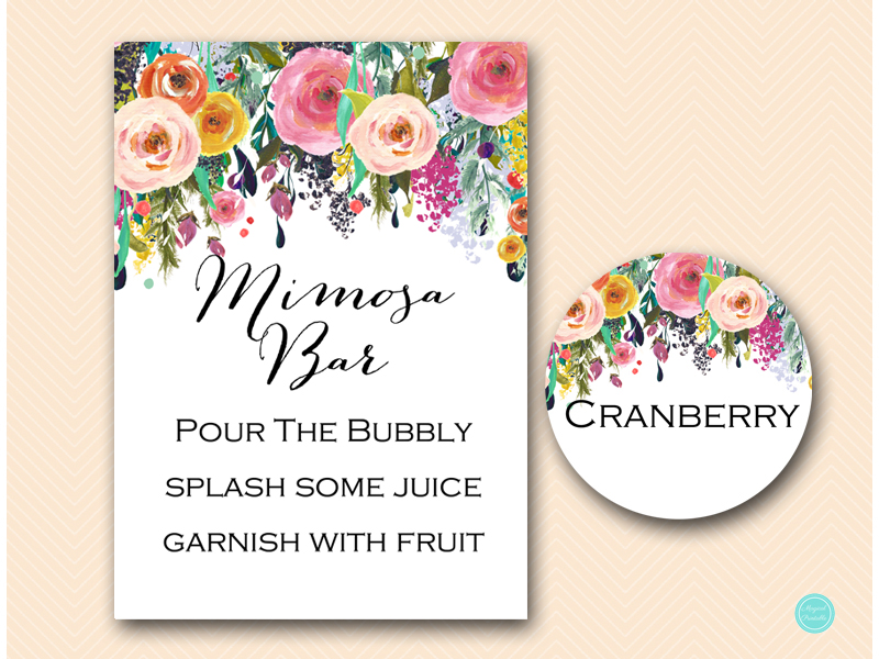 mimosa bar sign with flavor tags, bubbly sign - Magical Printable