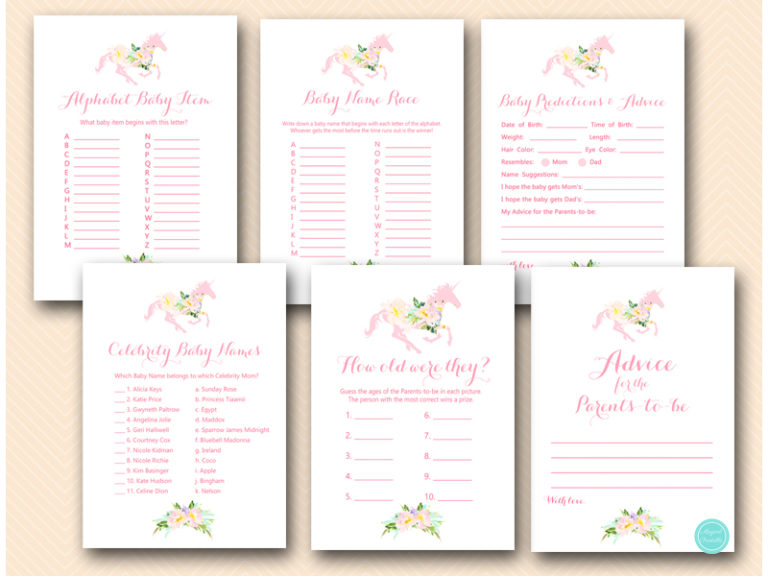 Unicorn Carousel Baby Shower Game Package - Magical Printable