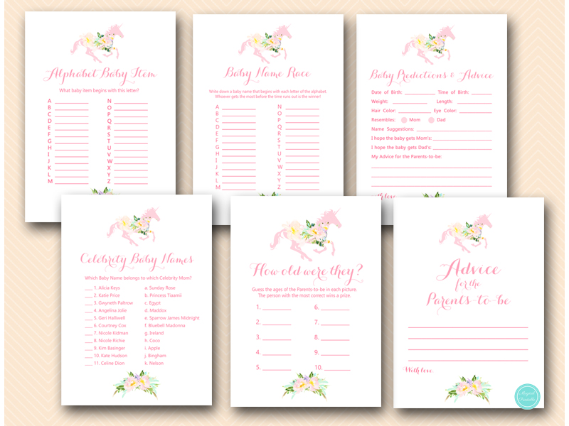 Unicorn Carousel Baby Shower Game Package - Magical Printable