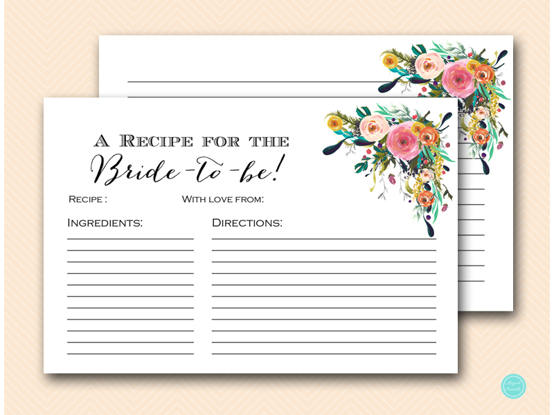 Floral Garden Bridal Shower Recipe Cards - Magical Printable