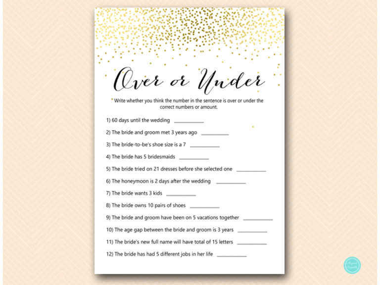 FREE Gold Sparkle Bridal Shower Ice Breaker Games - Magical Printable