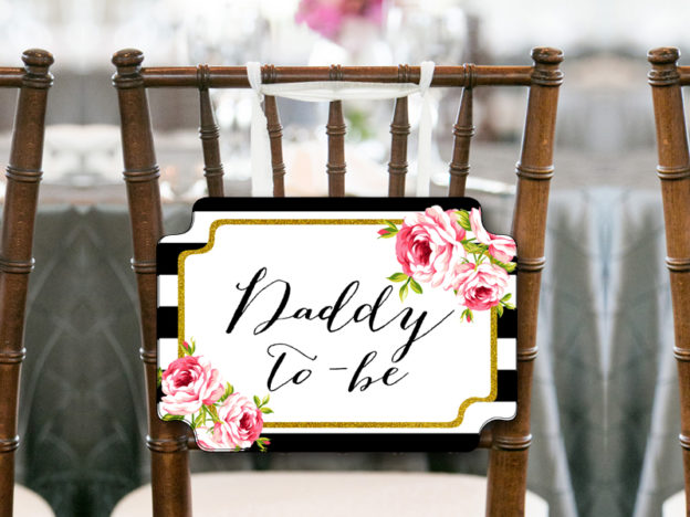 FREE Black Stripes Gold daddy to be Chair Banner, - Magical Printable