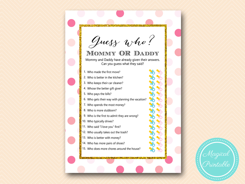 Princess, Gold, Pink Dots Baby Shower Game Printable - Magical Printable