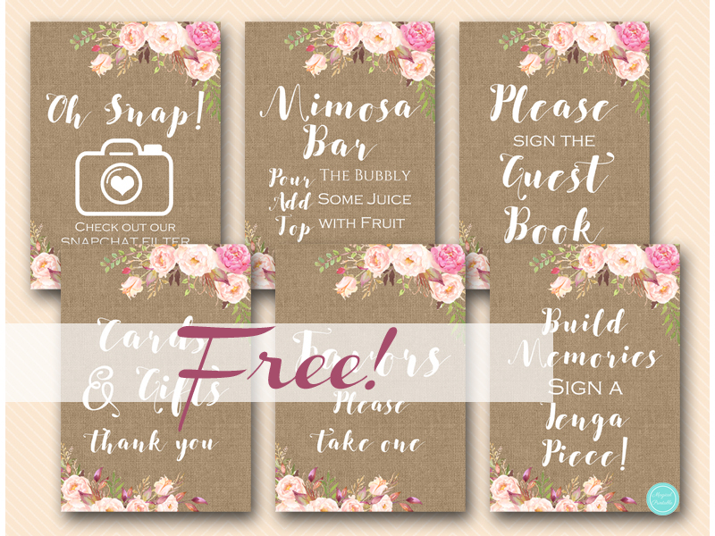 Free Boho Burlap Bridal Shower Table Signs - Magical Printable