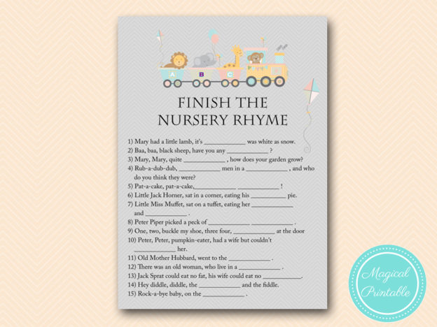Animal Train Baby Shower Game Set - Magical Printable