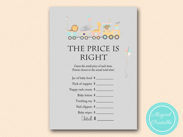 Animal Train Baby Shower Game Set - Magical Printable